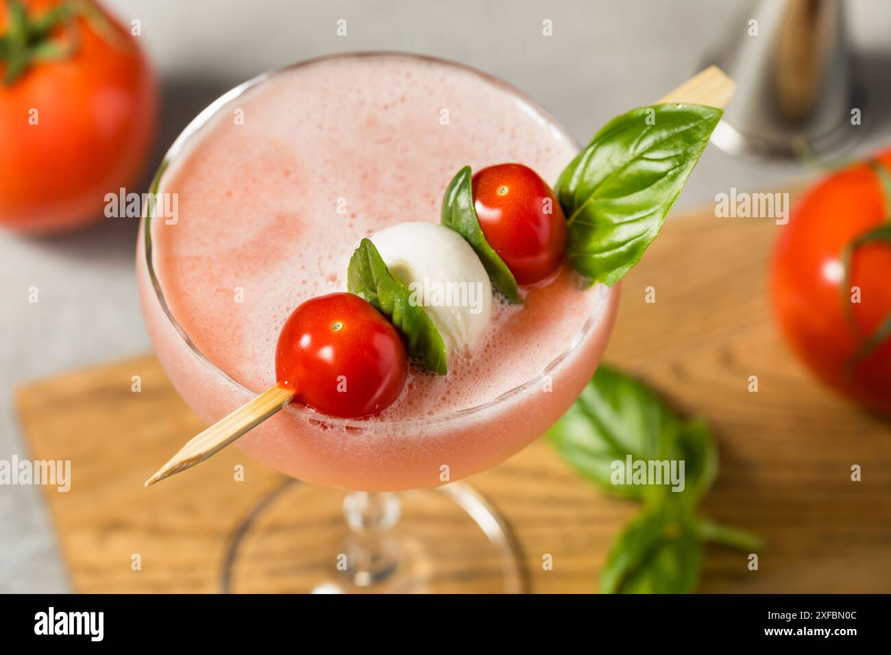 Boozy Caprese Tomato Basil Martini Cocktail with Vodka and Mozzarella ...