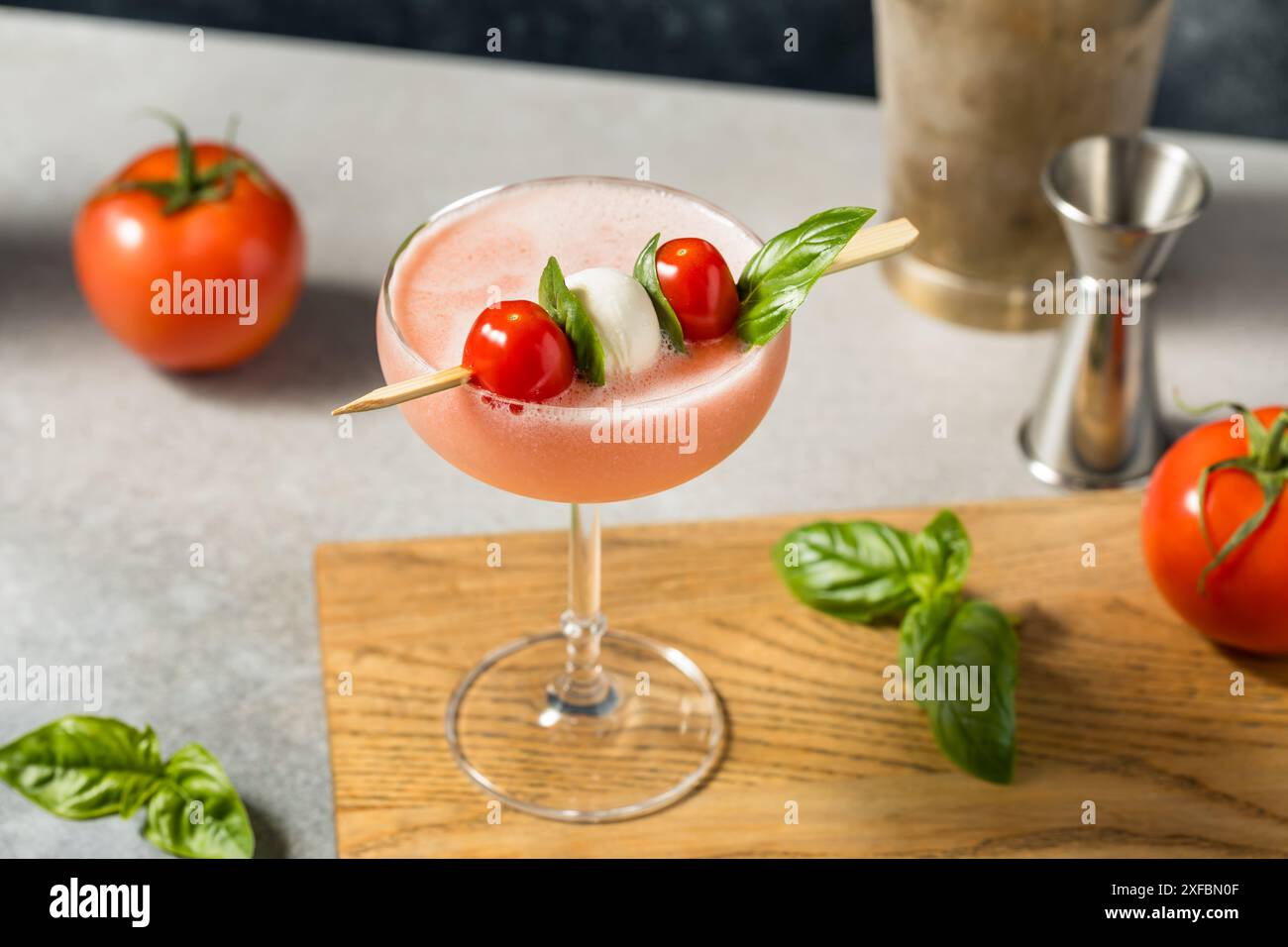 Boozy Caprese Tomato Basil Martini Cocktail with Vodka and Mozzarella ...