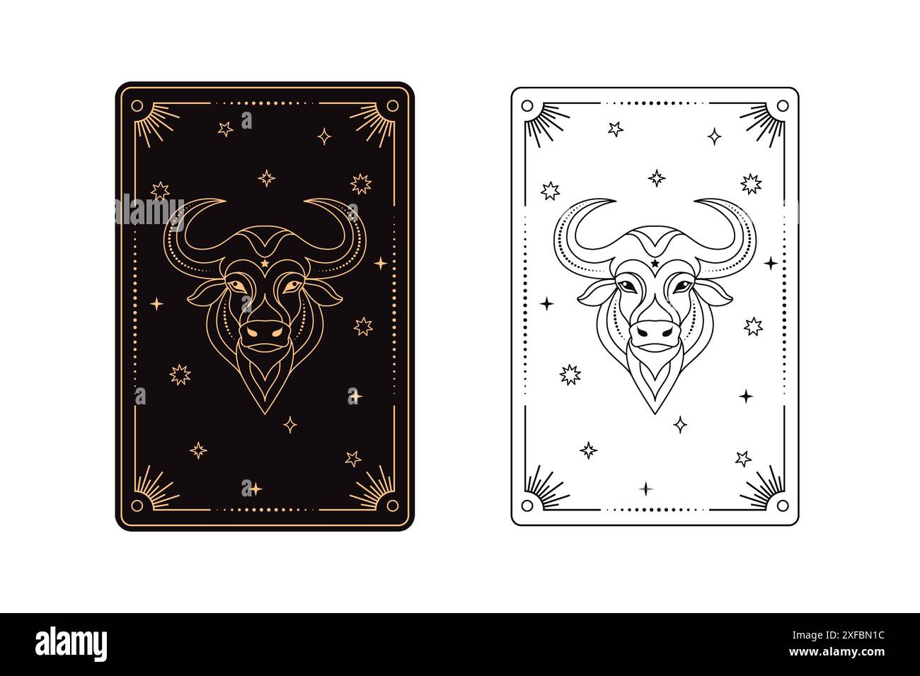 Tarot card with taurus zodiac style. Simple line art style Stock Vector ...