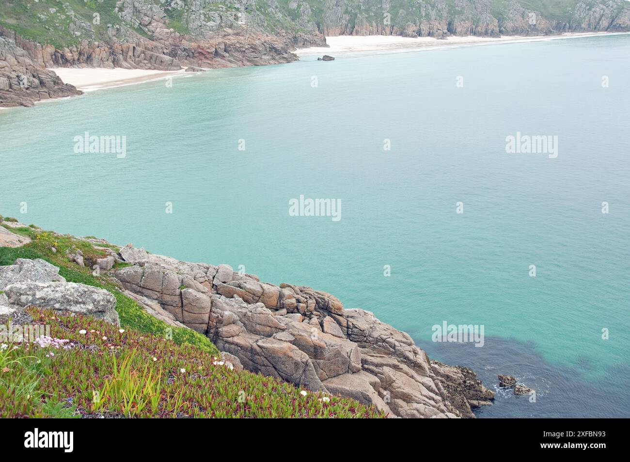 Coastline below the Minack Theatre, Porthcurno, Cornwall, UK - built ...