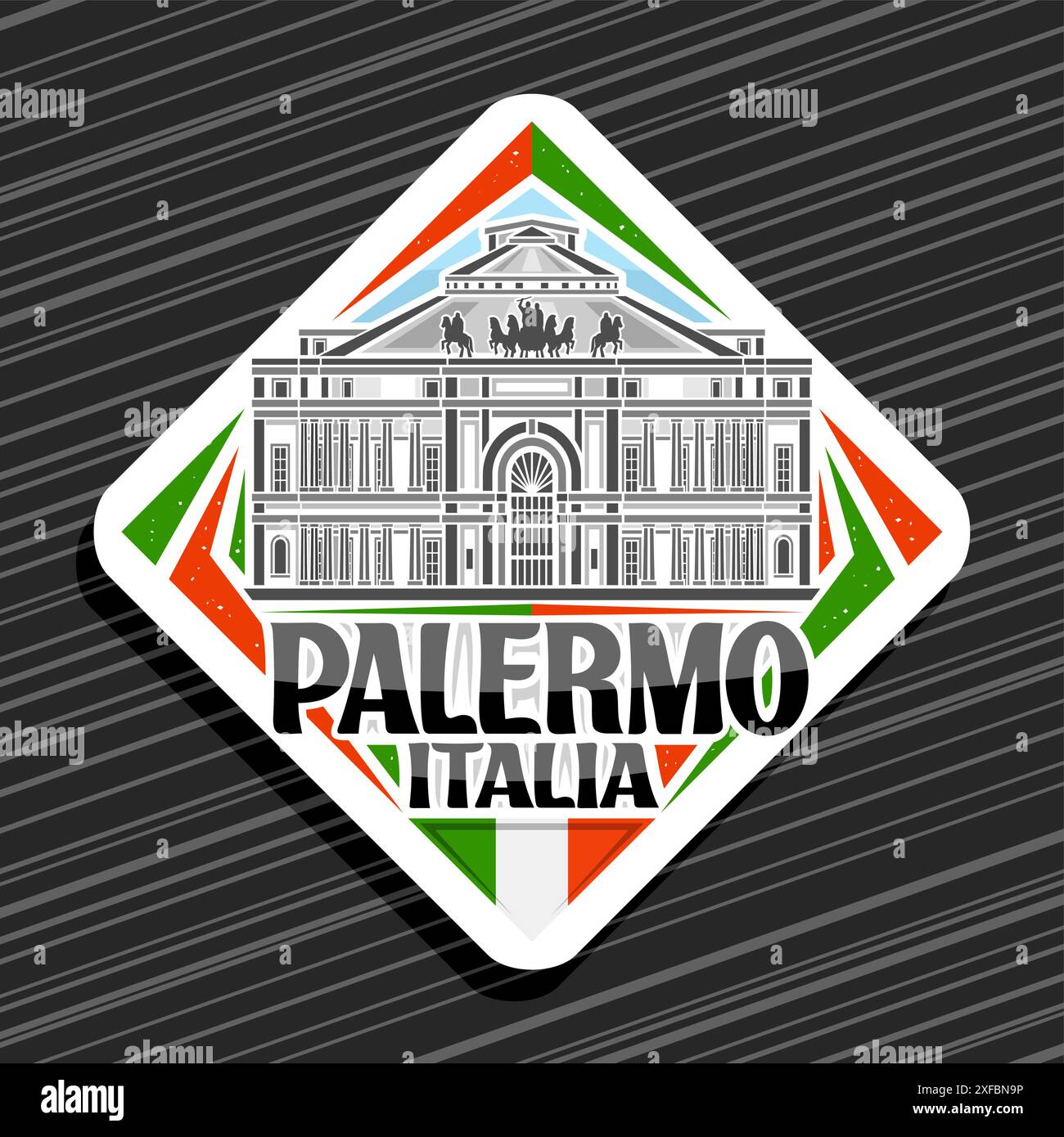 Vector logo for Palermo, white rhombus road sign with line illustration ...
