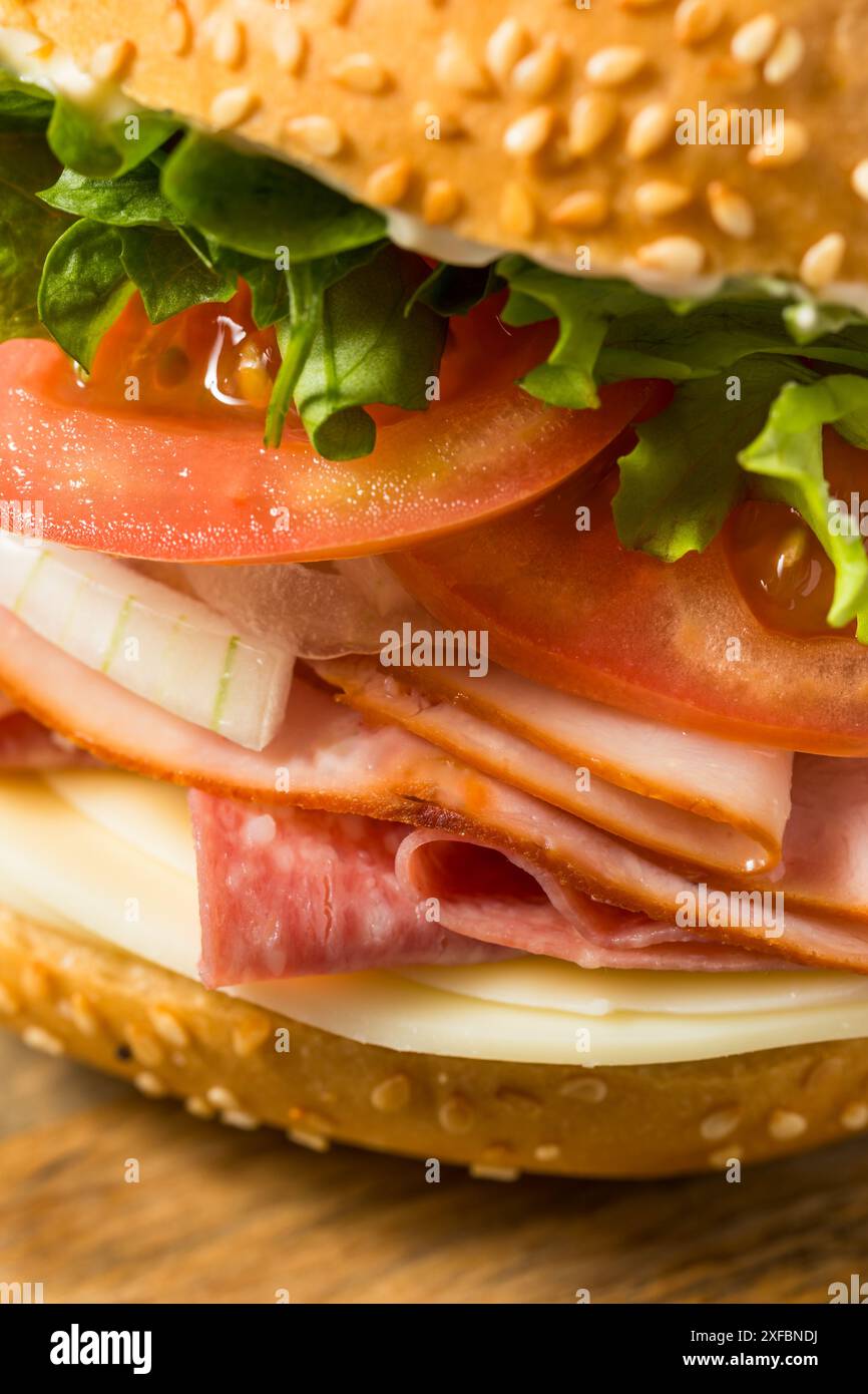 Homemade Deli Ham Sandwich on a Bun with Lettuce and Tomato Stock Photo ...