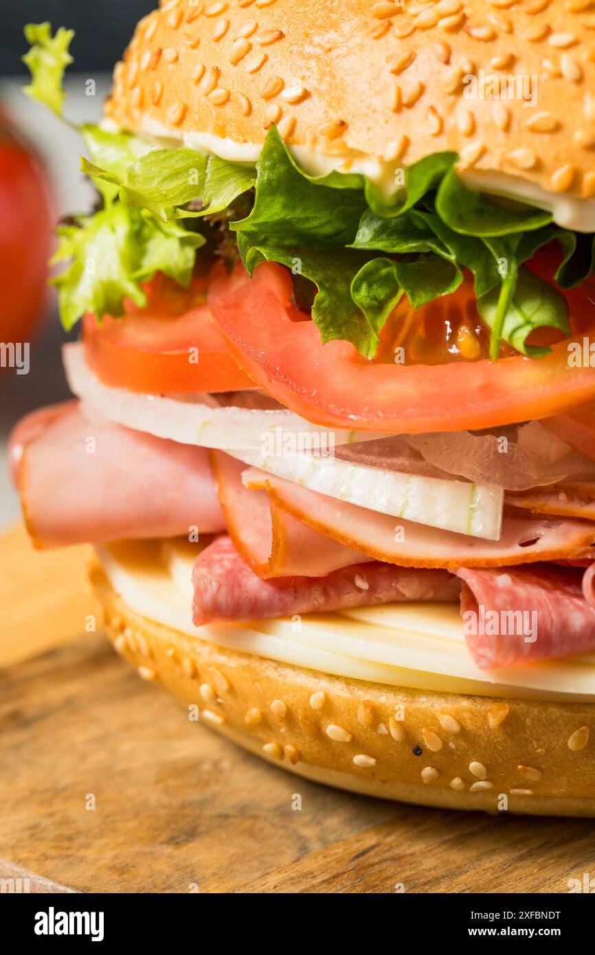 Homemade Deli Ham Sandwich on a Bun with Lettuce and Tomato Stock Photo ...