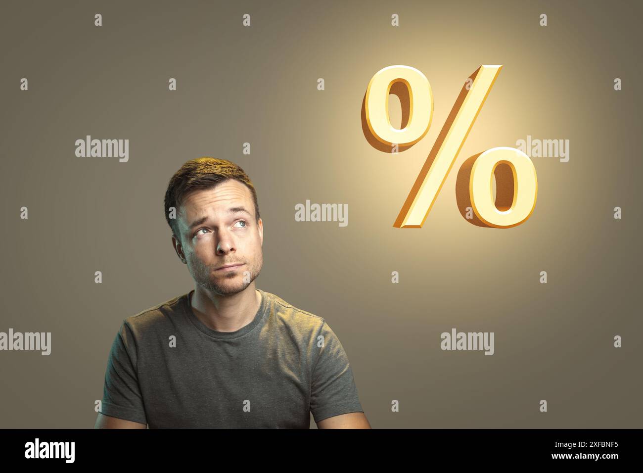 Concept of a Man Looking at a Percentage Sign Stock Photo - Alamy