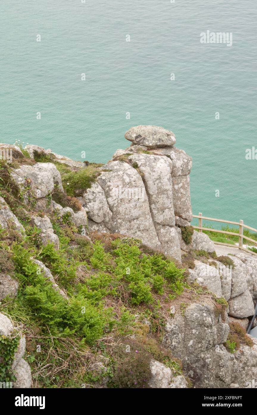 Coastline below the Minack Theatre, Porthcurno, Cornwall, UK - built ...