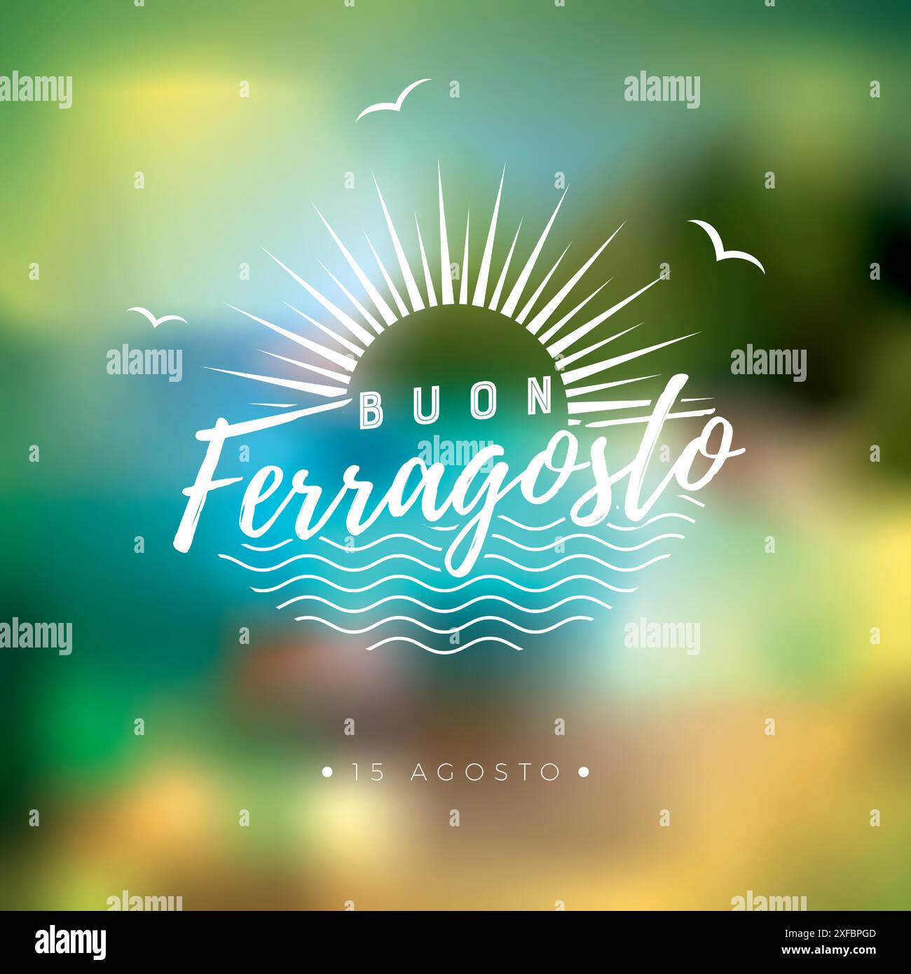 Buon Ferragosto Italy Summer Festival Design with Typography Lettering ...