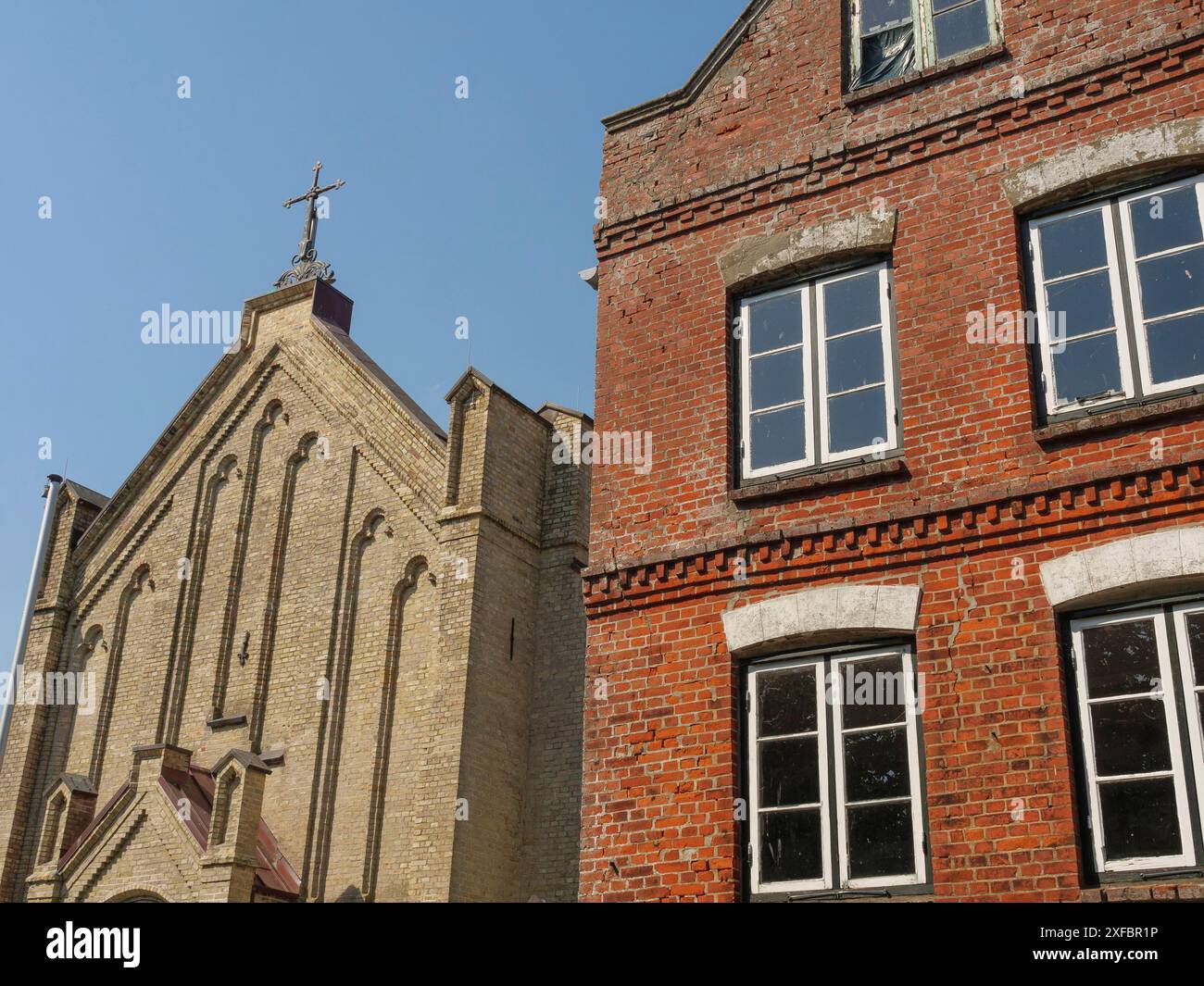 Historic brick and church buildings in fine weather, friedrichstadt ...