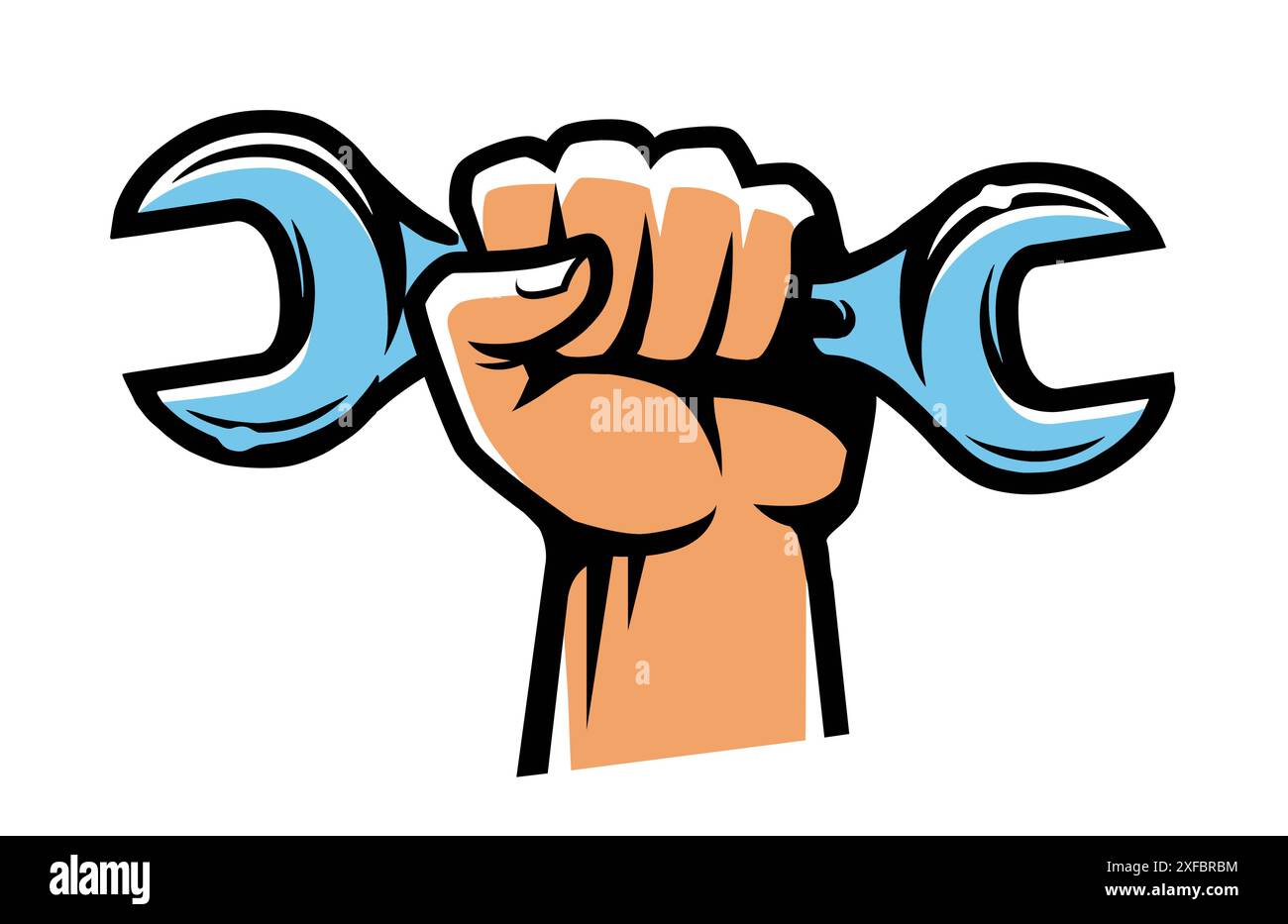 Tool spanner in fist. Working hand with wrench. Repair shop, service ...