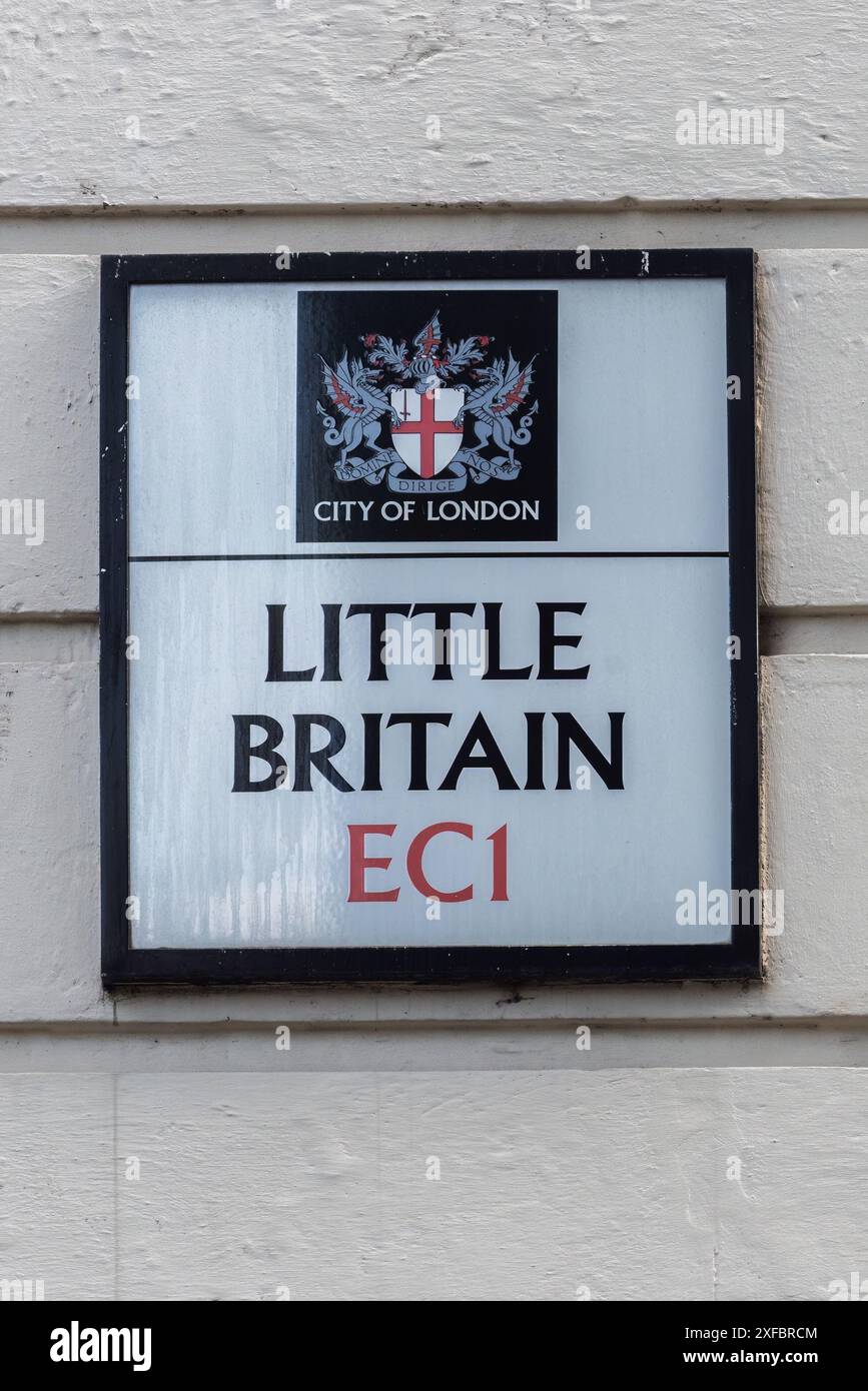 London, UK - June 24th 2024: A street sign for Little Britain, located ...