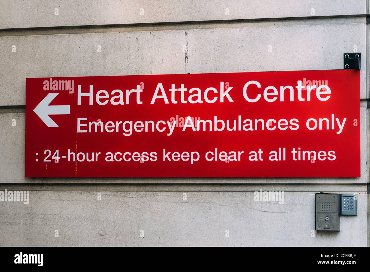 A red sign with white lettering indicating the entrance to a Heart ...