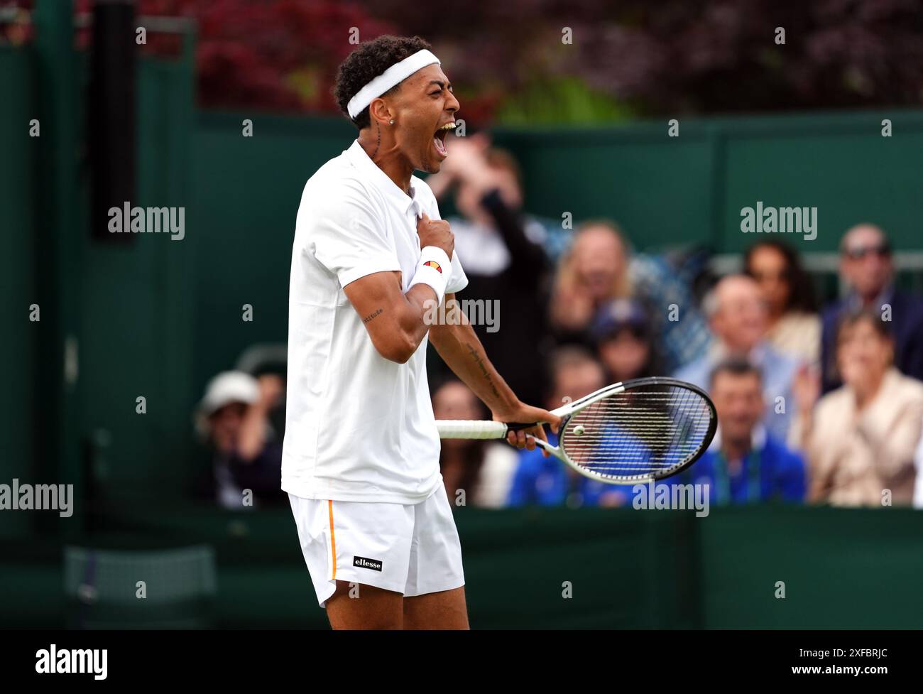Paul Jubb celebrates a break of serve during his match against Thiago ...