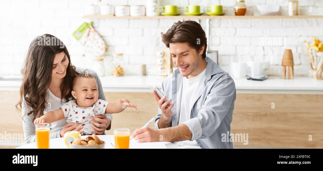 Happy Family Enjoying Breakfast Together in Modern Kitchen Stock Photo ...