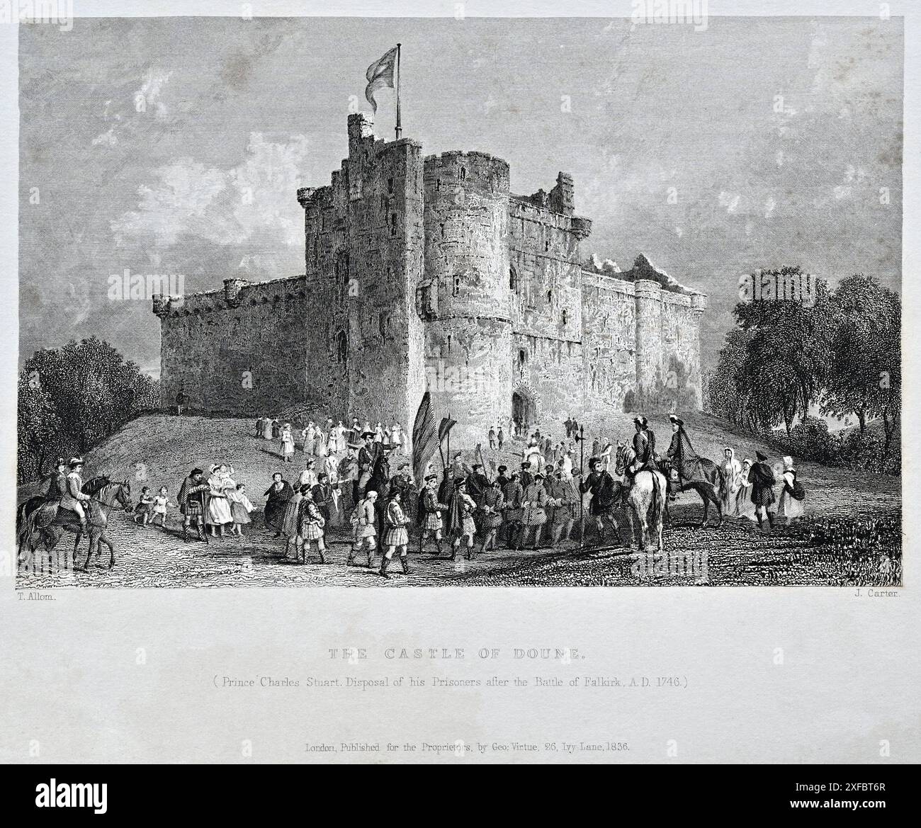 Doune Castle, Scotland, vintage engraving from 1836. Prince Charles ...