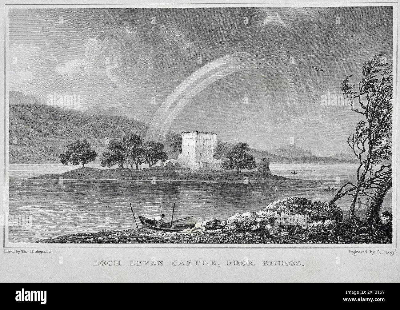 Loch Leven Castle from Kinross, Scotland, vintage engraving from 1830 ...