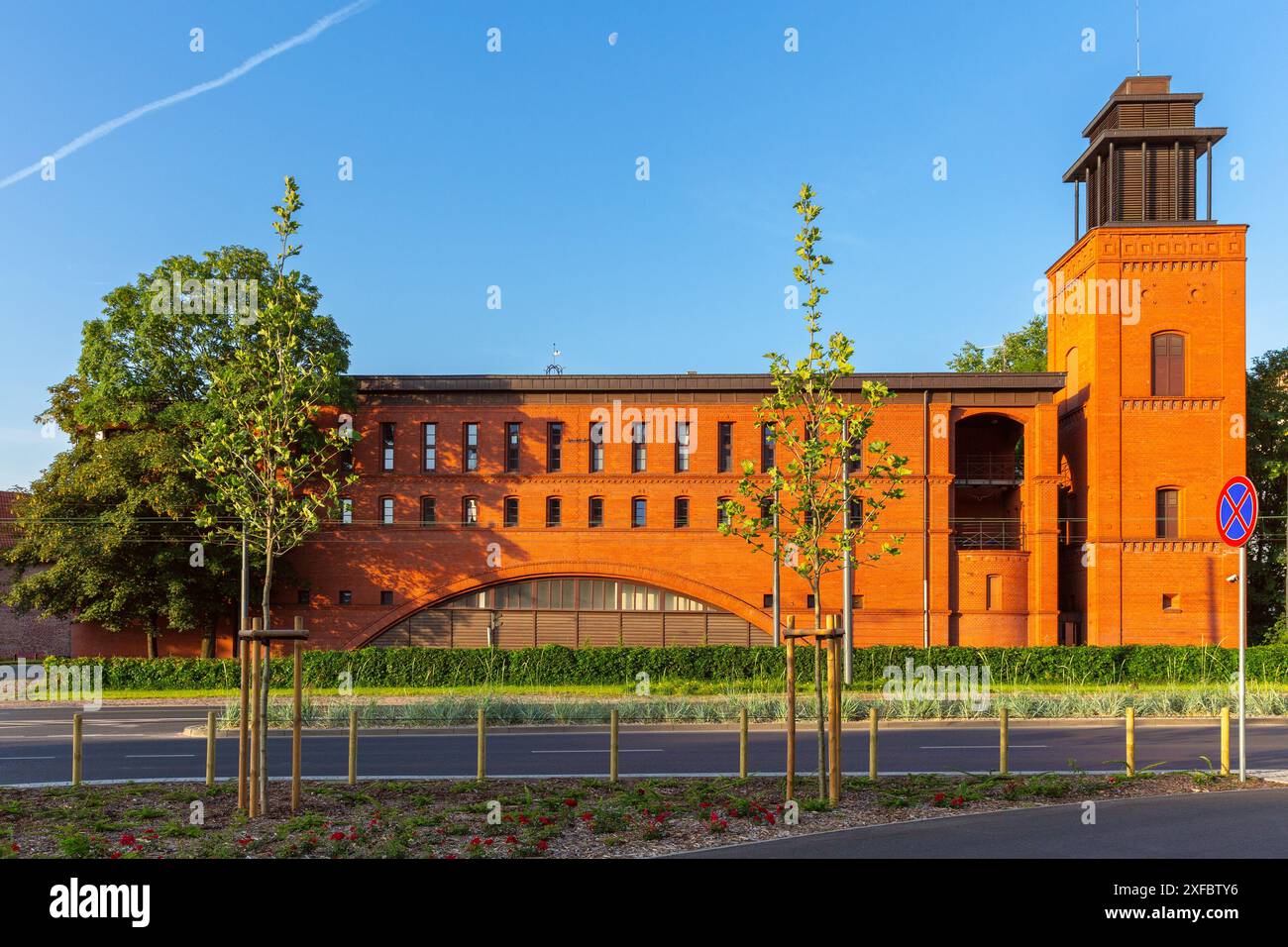 Red brick fire station facade in Poznan early morning, Poland Stock ...