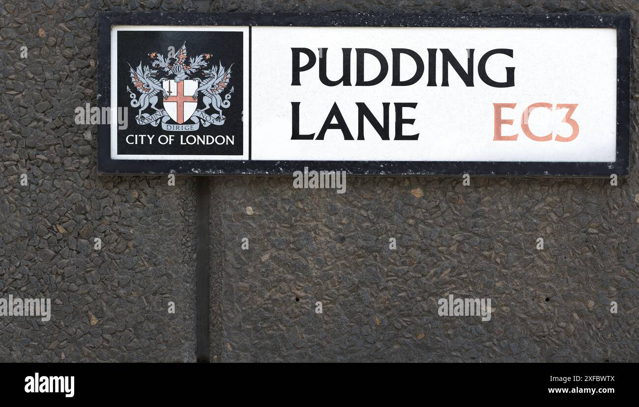 Sign for Pudding Lane, City of London, EC3, England Stock Photo - Alamy