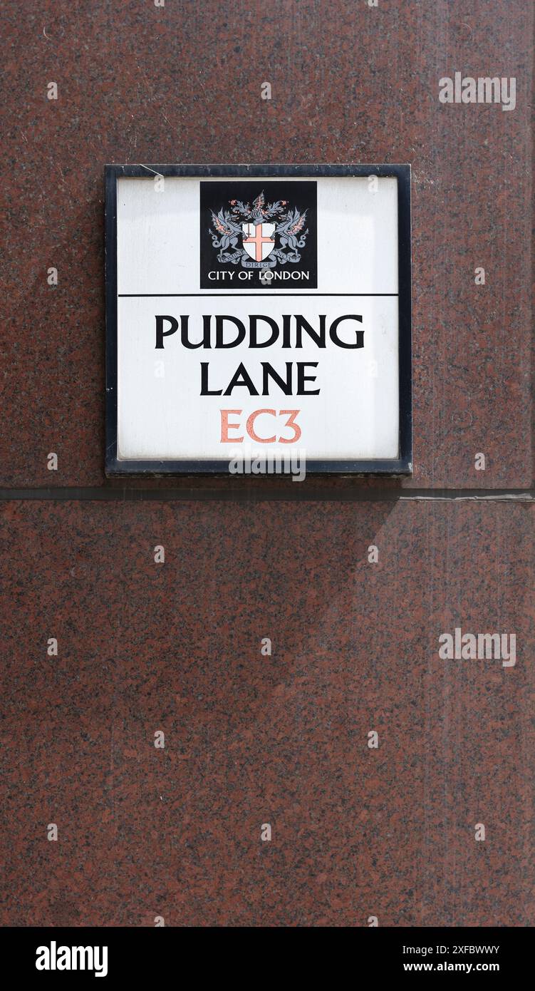 Sign for Pudding Lane, City of London, EC3, England Stock Photo - Alamy