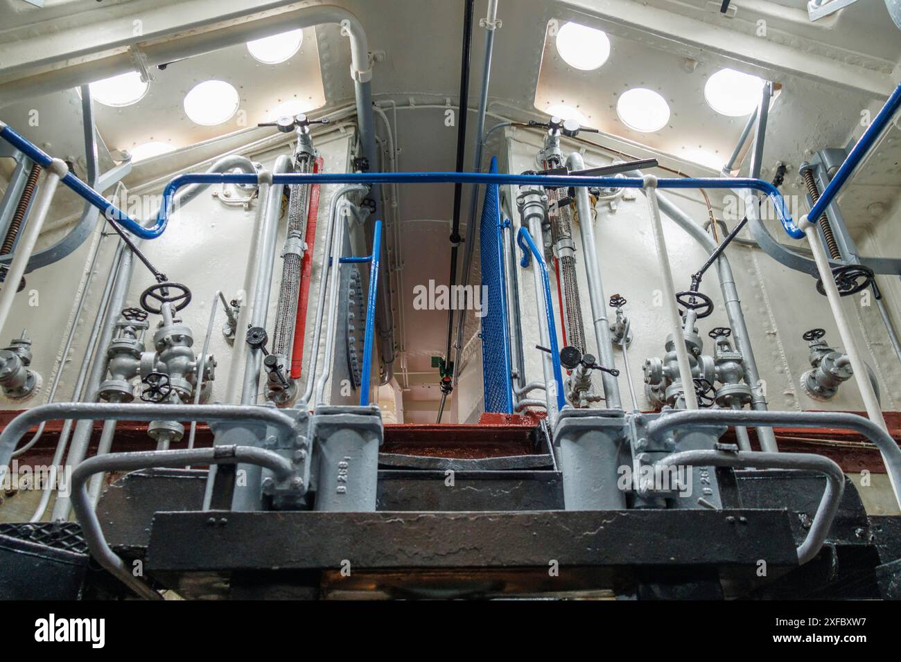 Interior engine room of a ship with complex pipe systems, bremerhaven ...