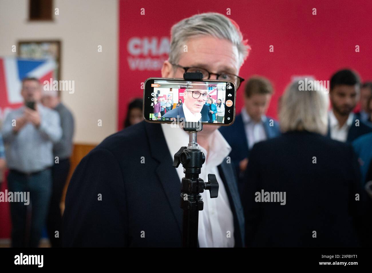 Labour Party leader Sir Keir Starmer takes part in a TV interview at a ...