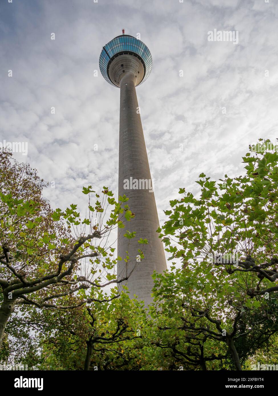 Towering tower with modern design, surrounded by trees and under a ...