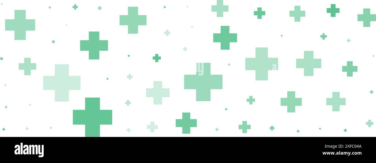 Green cross or plus symbols of different sizes and opacity on white ...
