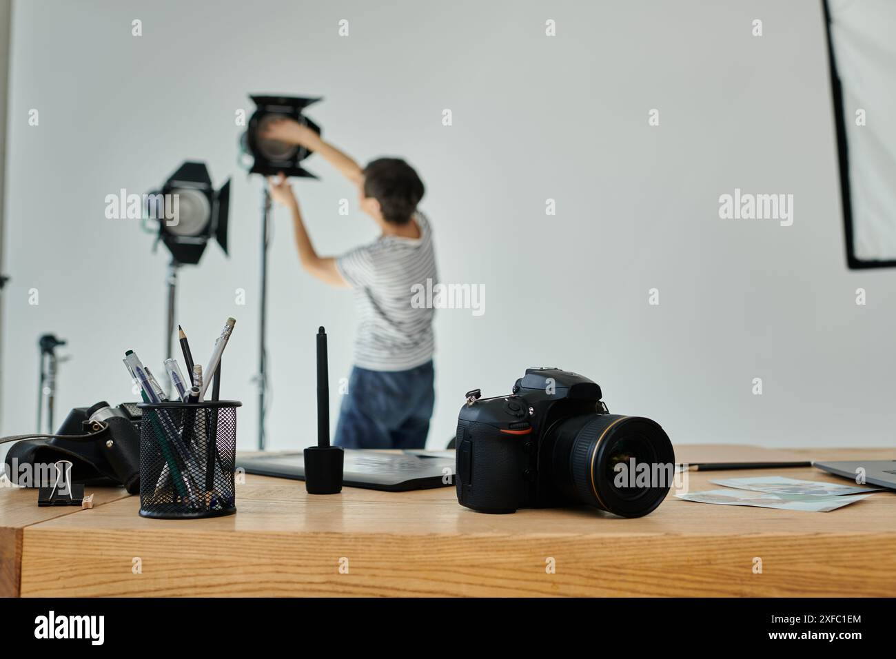camera on a desk, capturing the essence of creativity in a modern ...