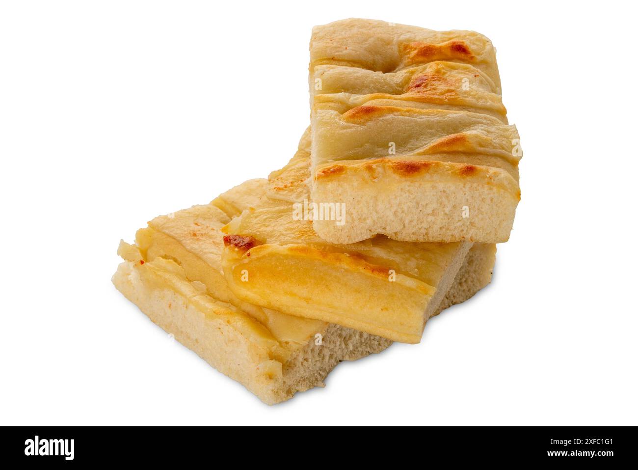 Focaccia with melted cheese on top, flatbread slices with cheese ...