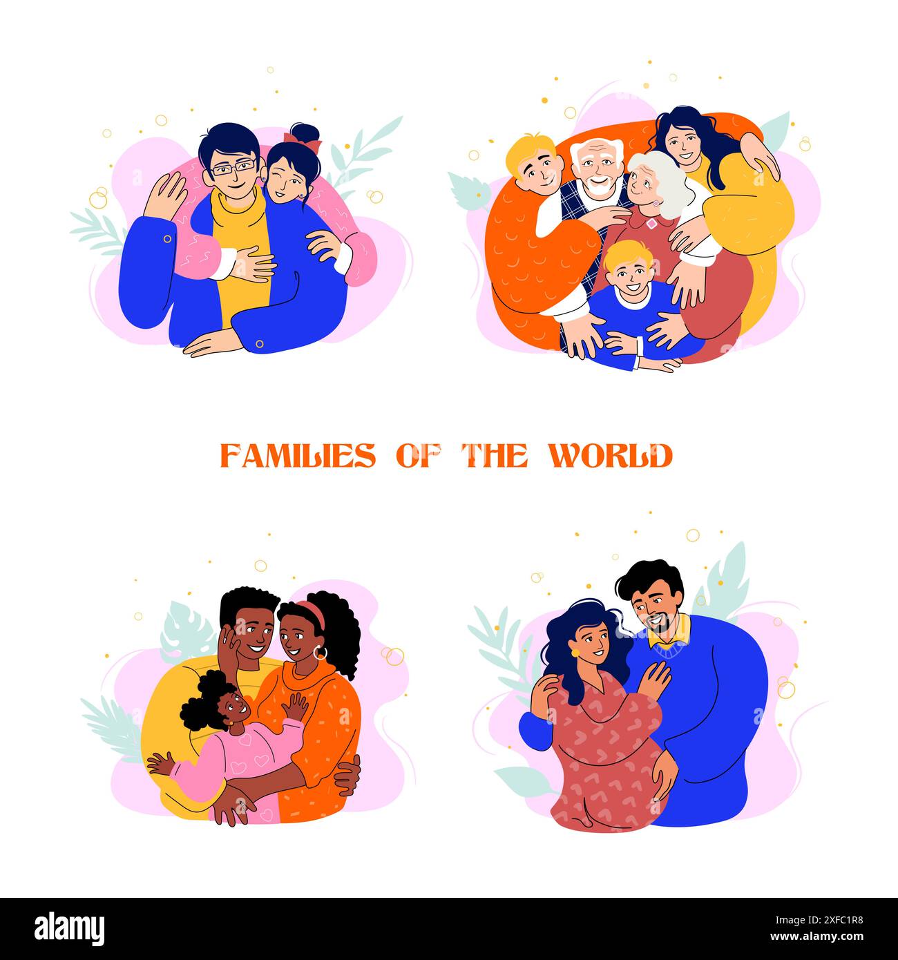 Happy diverse families, tender hug. Doodles Stock Vector Image & Art ...