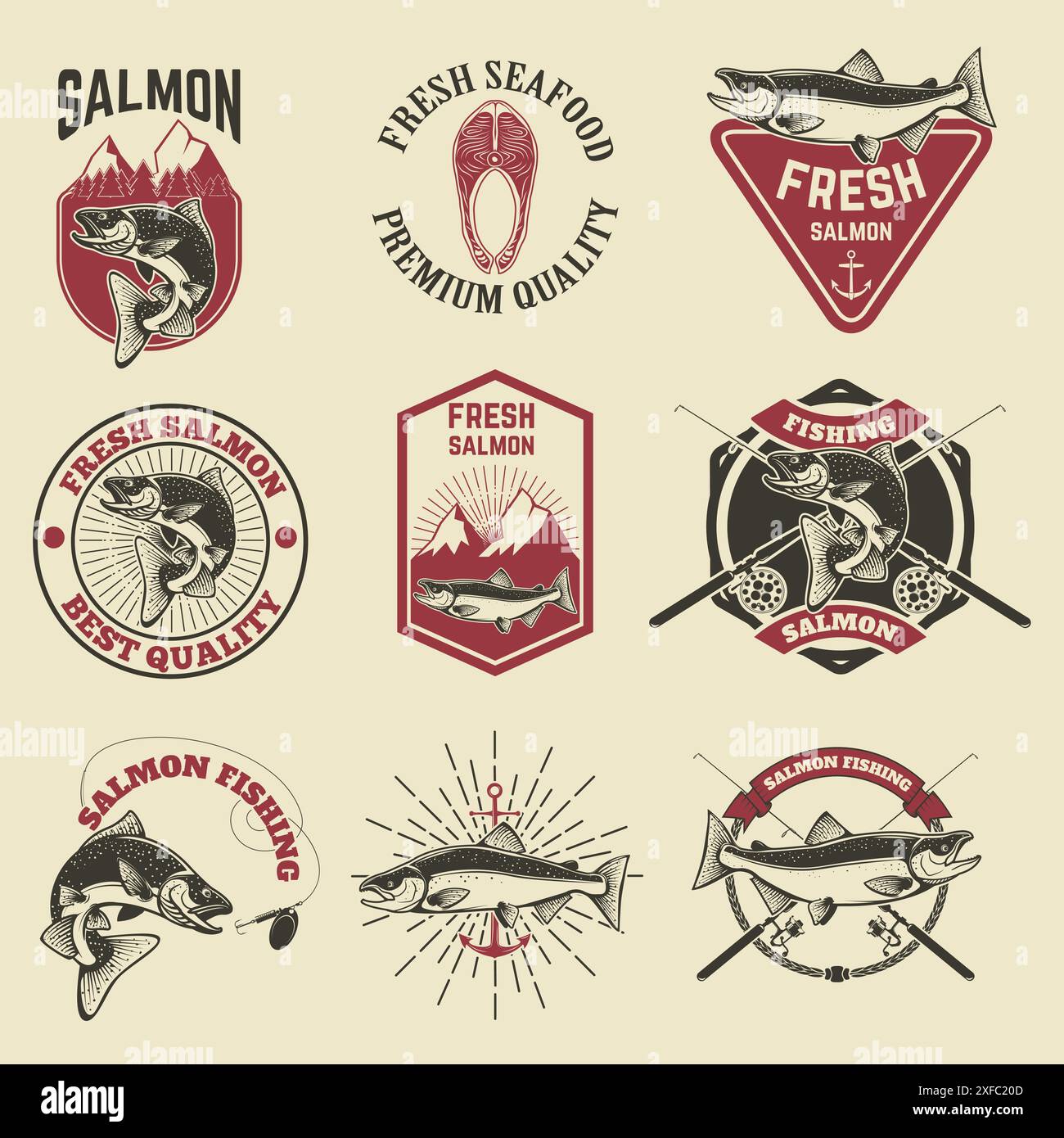 Vintage fishing vector labels hi-res stock photography and images - Alamy