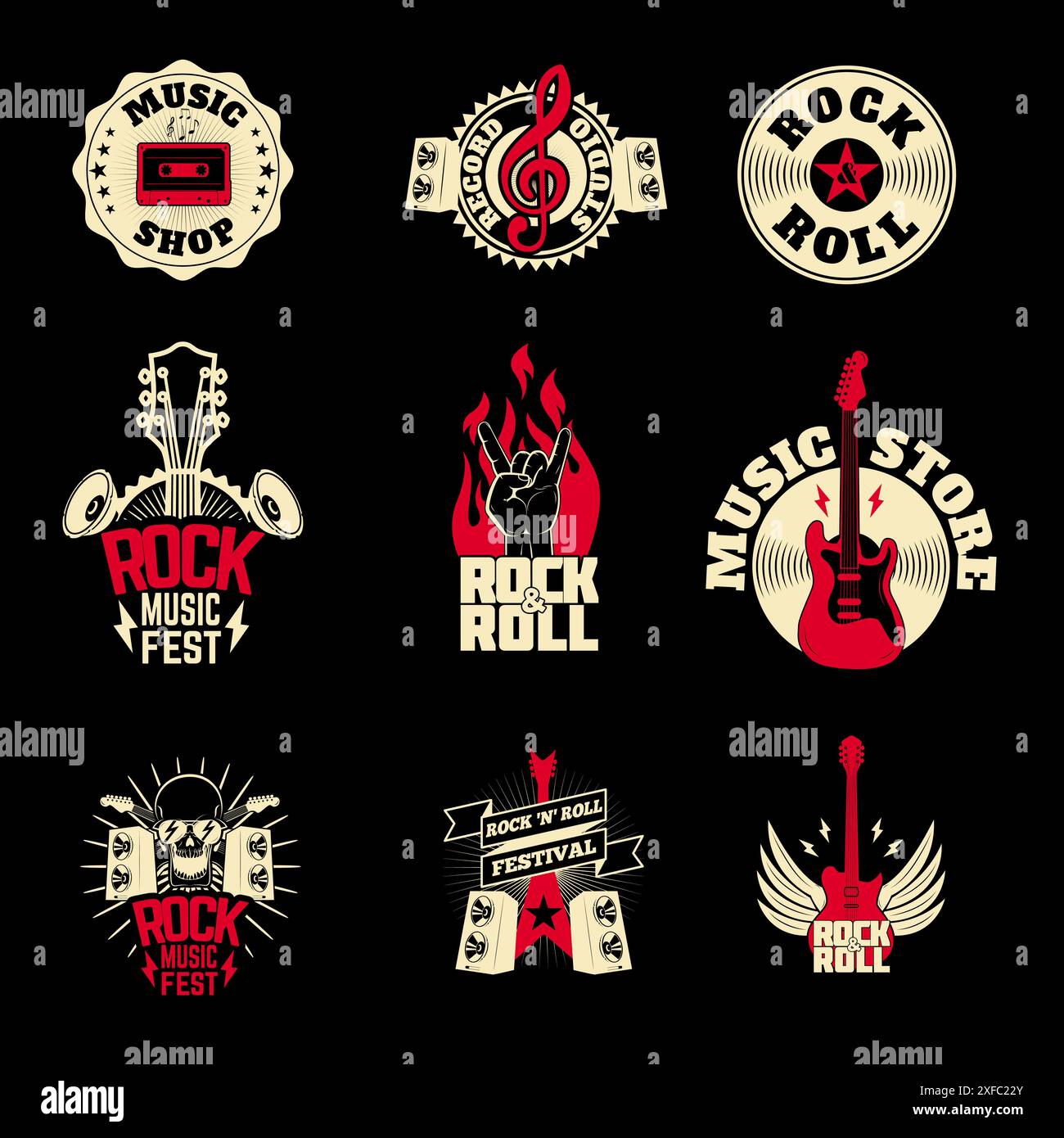 Vintage rock and roll music vector labels hi-res stock photography and ...