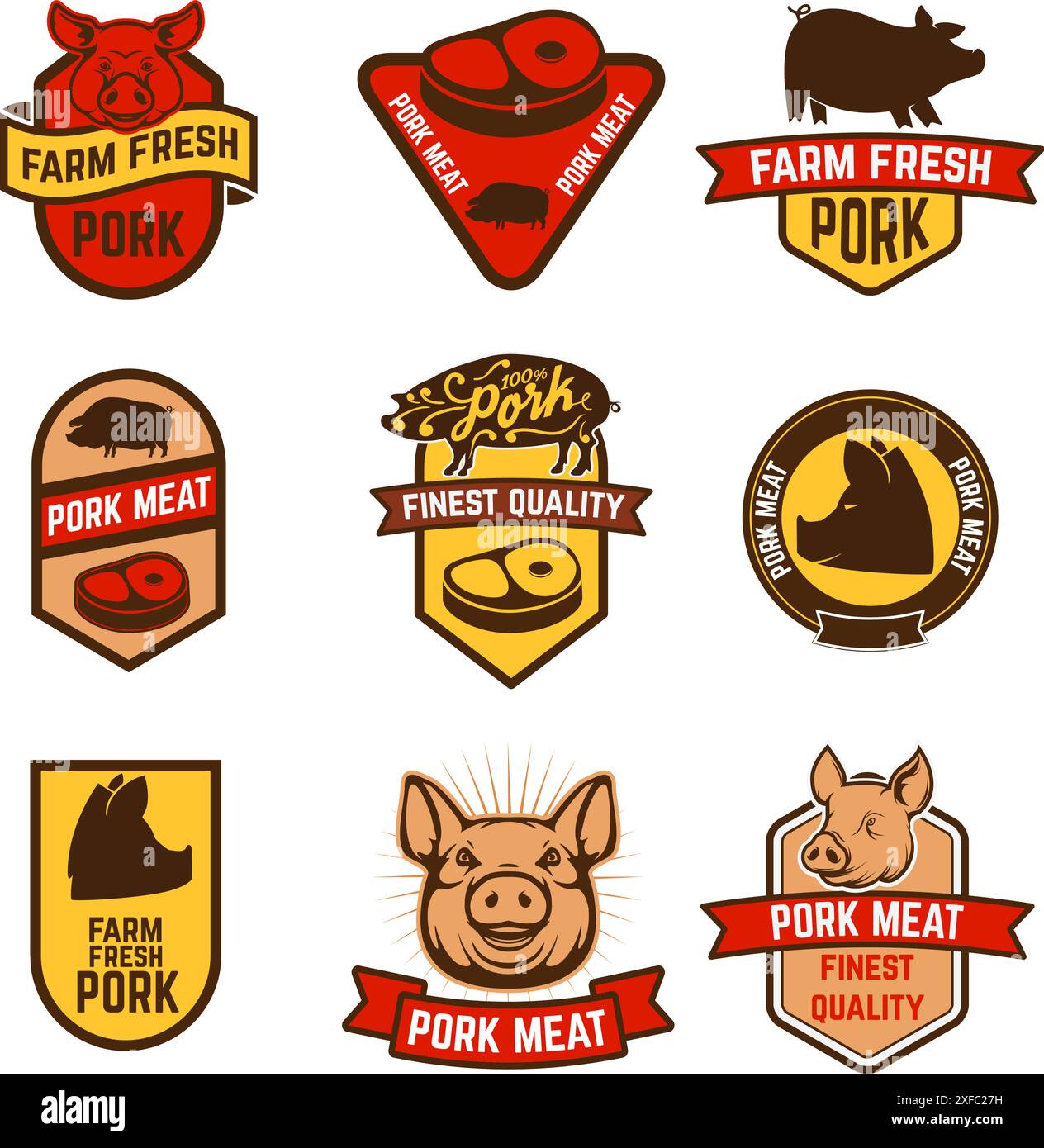 Pork meat, butcher shop labels. Design element for logo, label, emblem ...