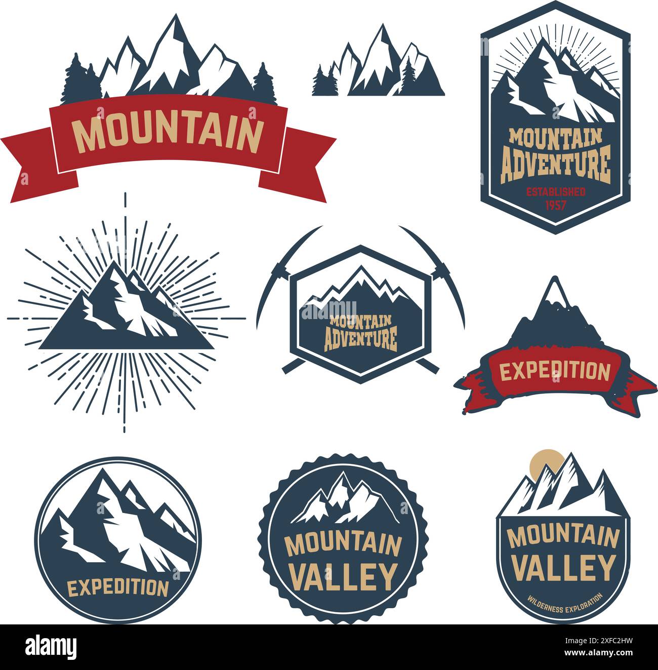 Set of the mountain exploration labels, emblems and design elements ...