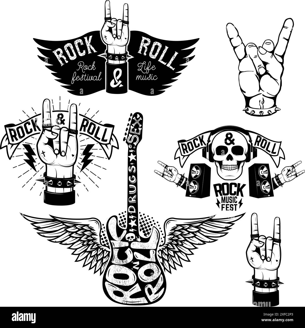 Hand rock star symbol icon Black and White Stock Photos & Images - Alamy