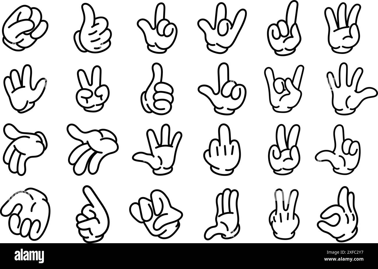 Set of cartoon hands in gloves. Retro style mascot hands. Rubber hose ...