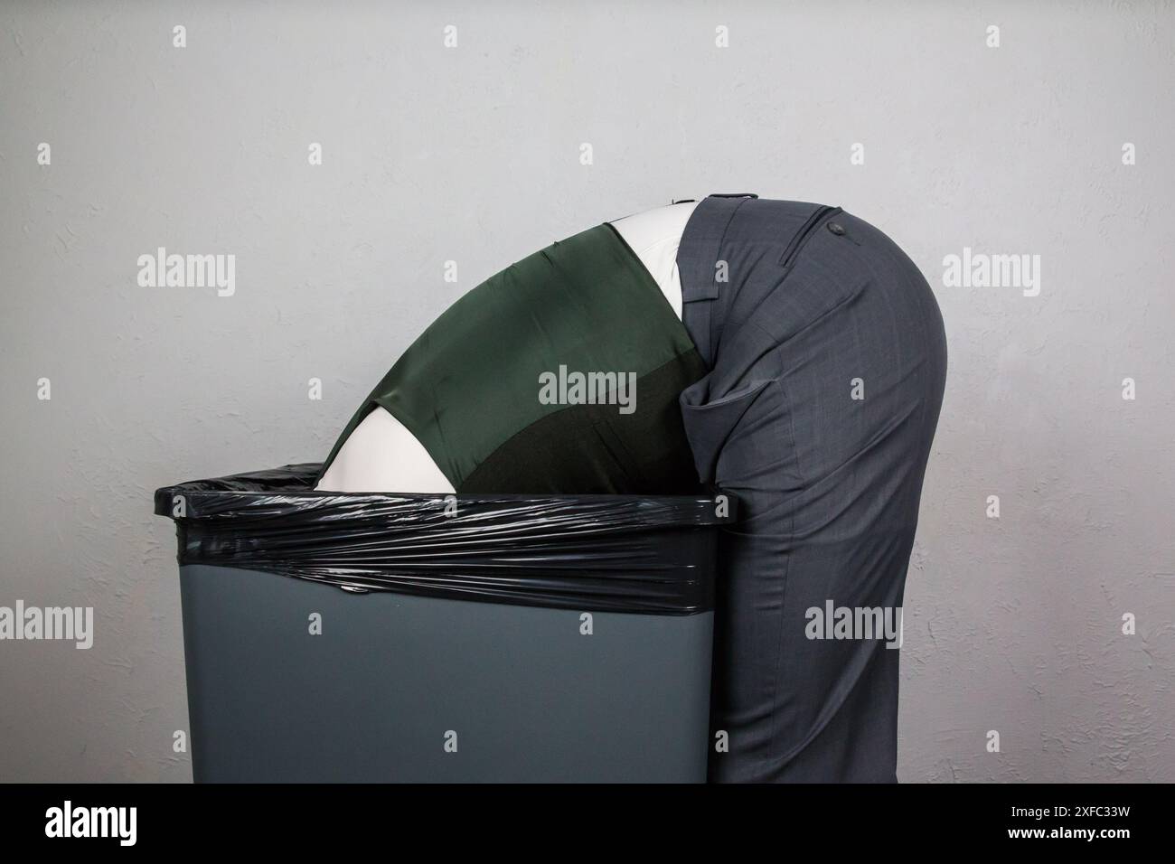 Poor Businessman Being Stuffed into Trash Can. Over a Barrel. Comic ...