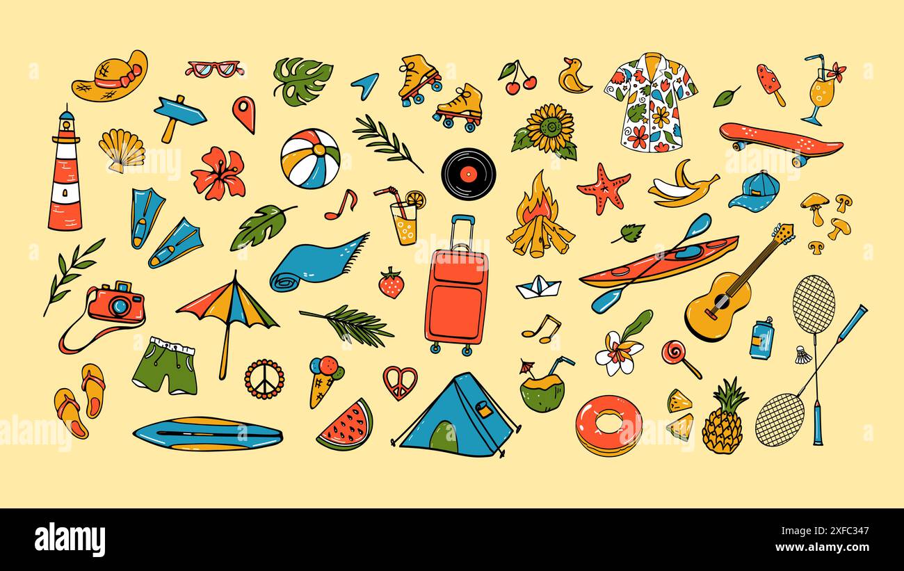 Big set of summer themed doodle objects Stock Vector Image & Art - Alamy
