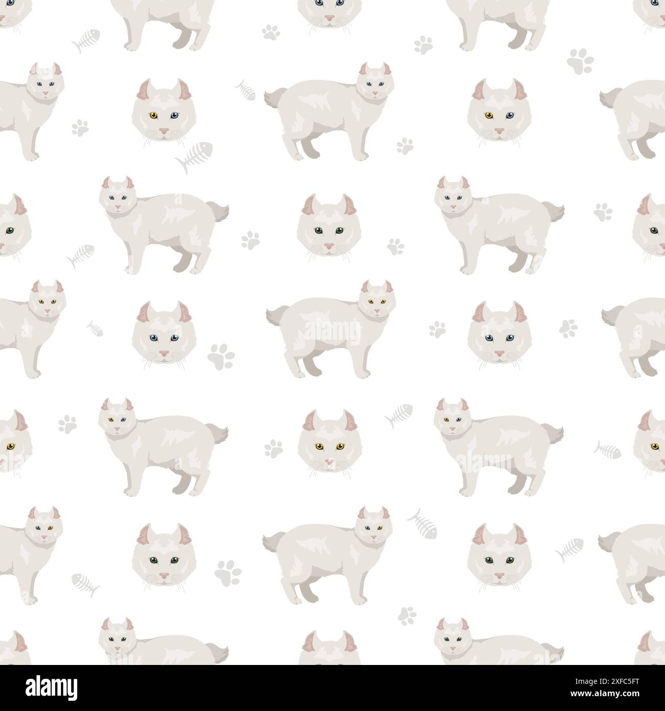 Alpine Lynx seamless pattern. Highlander, All coat colors set. All cat ...