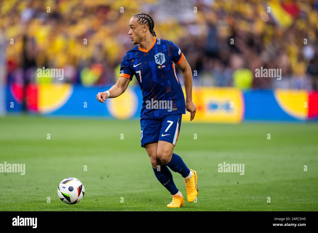 Munich, Germany. 02nd, July 2024. Xavi Simons (7) of the Netherlands ...