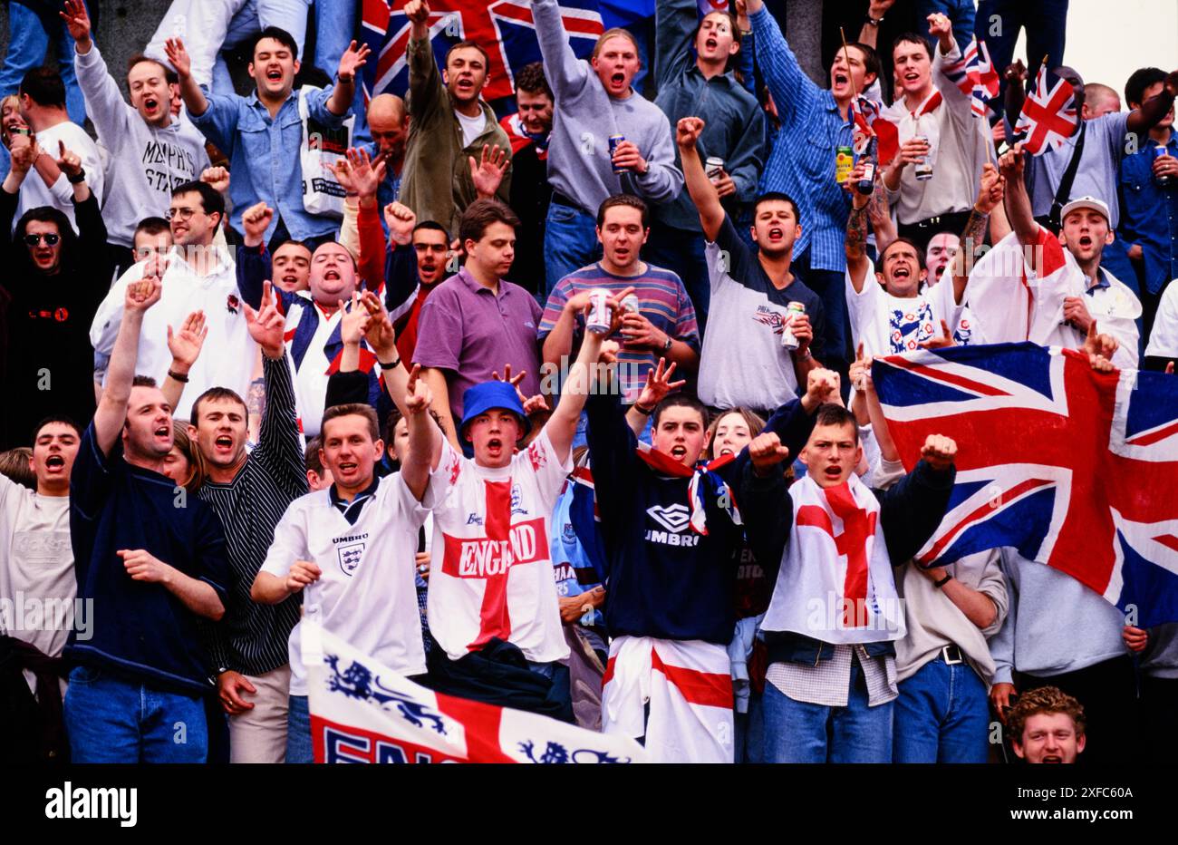 England supporters celebrated on the plinth of Nelson’s column in ...