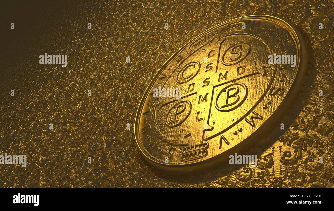 The medal of Saint Benedict - 3D Illustration Stock Photo - Alamy