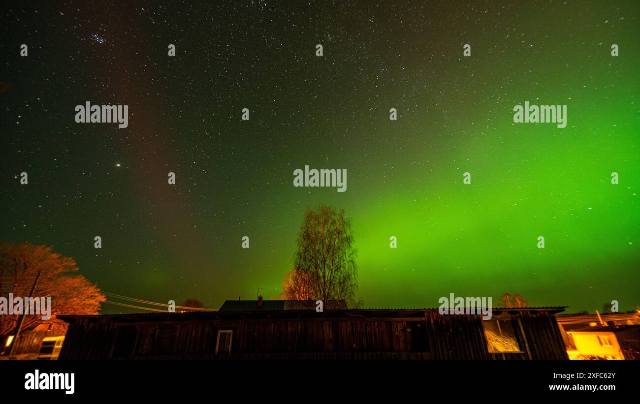 colorful northern lights, view from the window, northern lights in ...