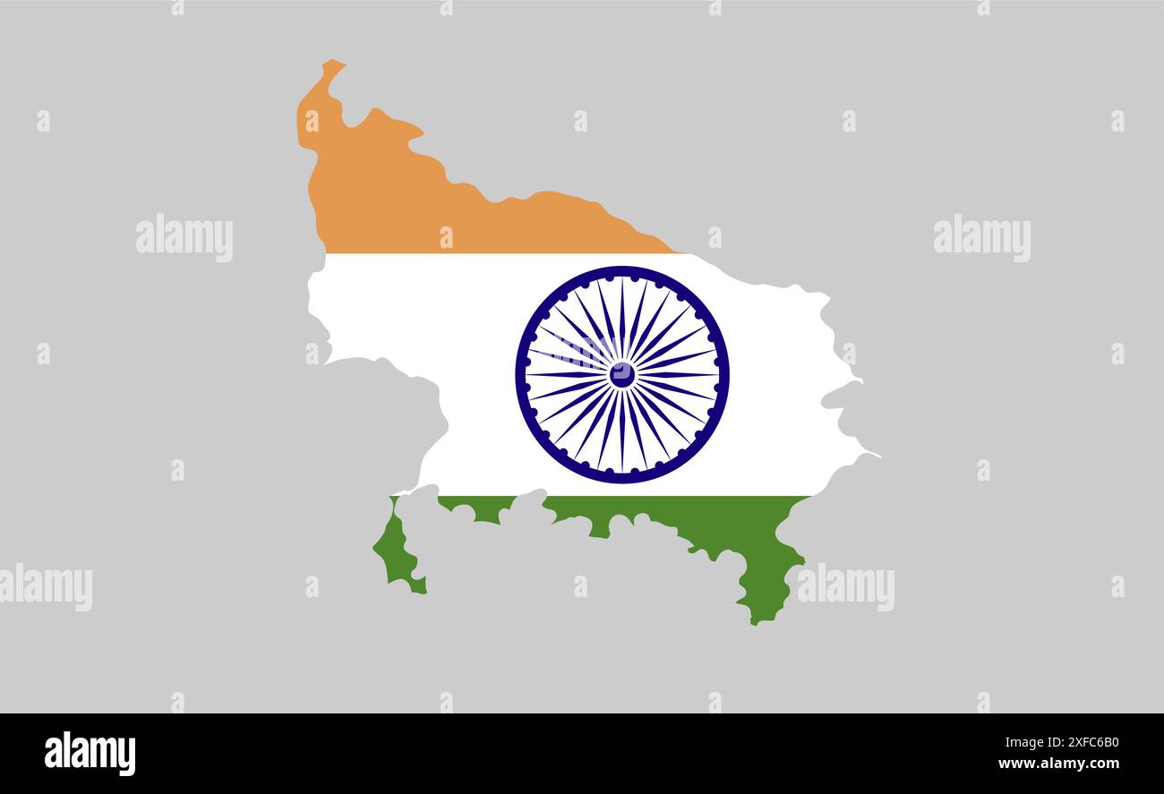 Uttar pradesh Map with Indian flag1, State of India, Republic of India ...