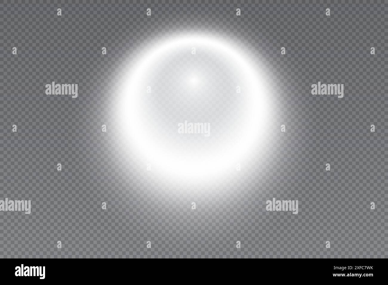 A circle transparent white light spotlight placed on the wall. Front ...