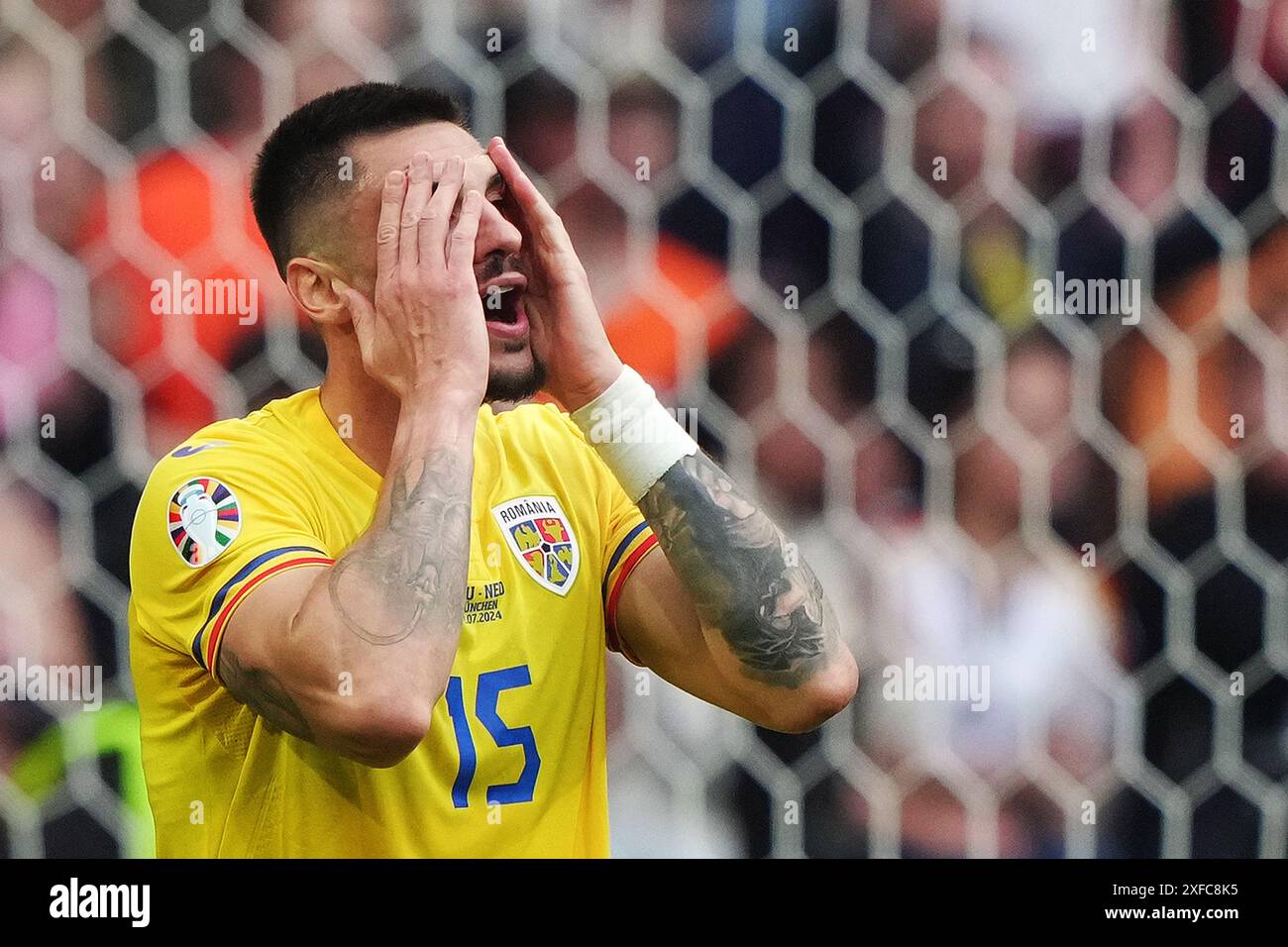 Munich, Germany. 02nd July, 2024. Romania's Andrei Burca during the ...