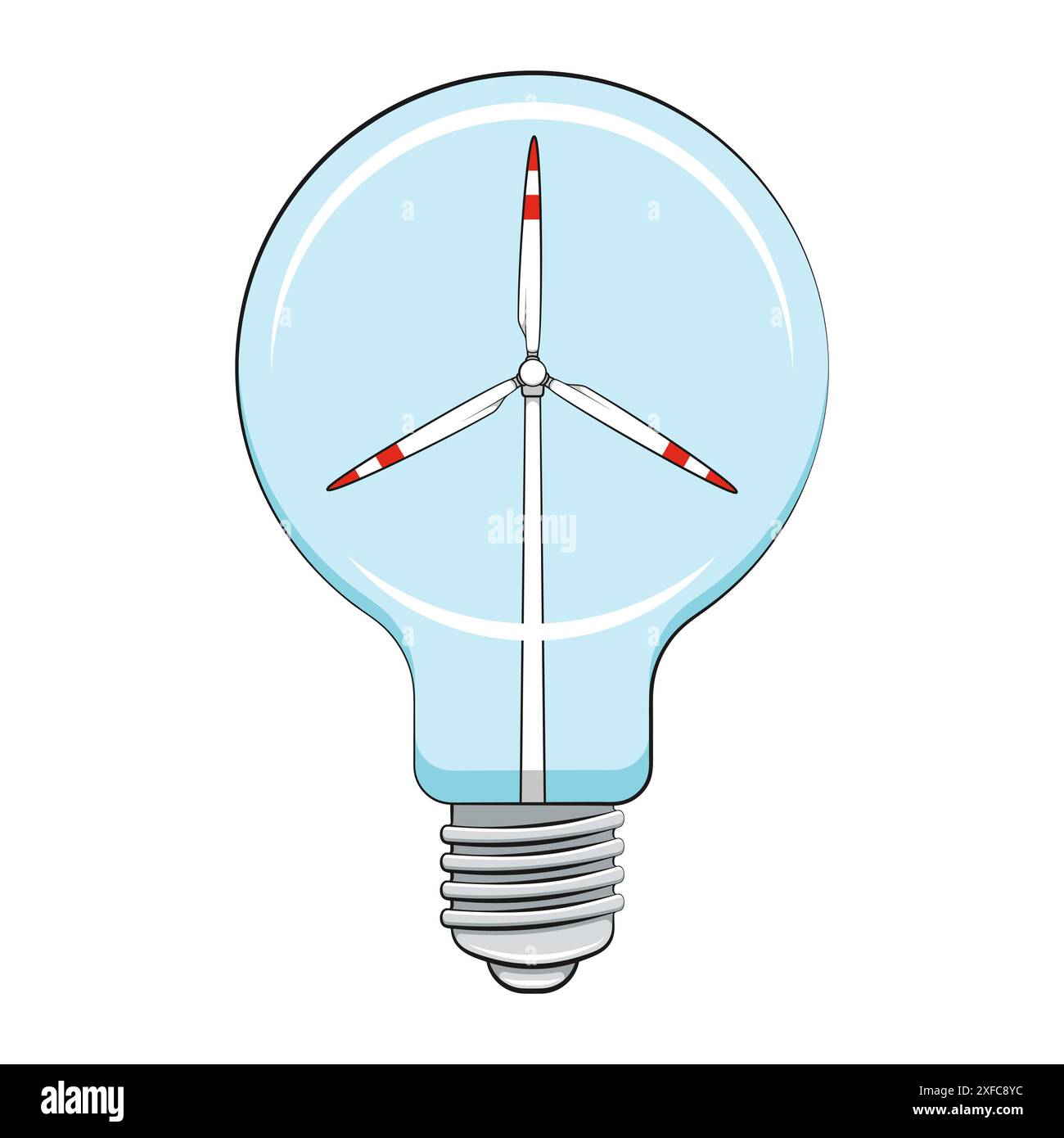 Color illustration light bulb with wind turbine, windmill. Isolated ...