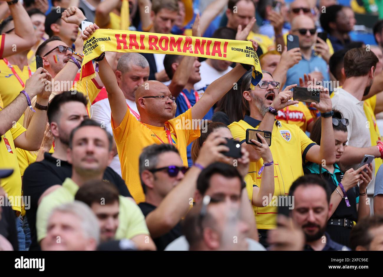 Munich, Germany - June 17, 2024: Romanian supporters show their support ...