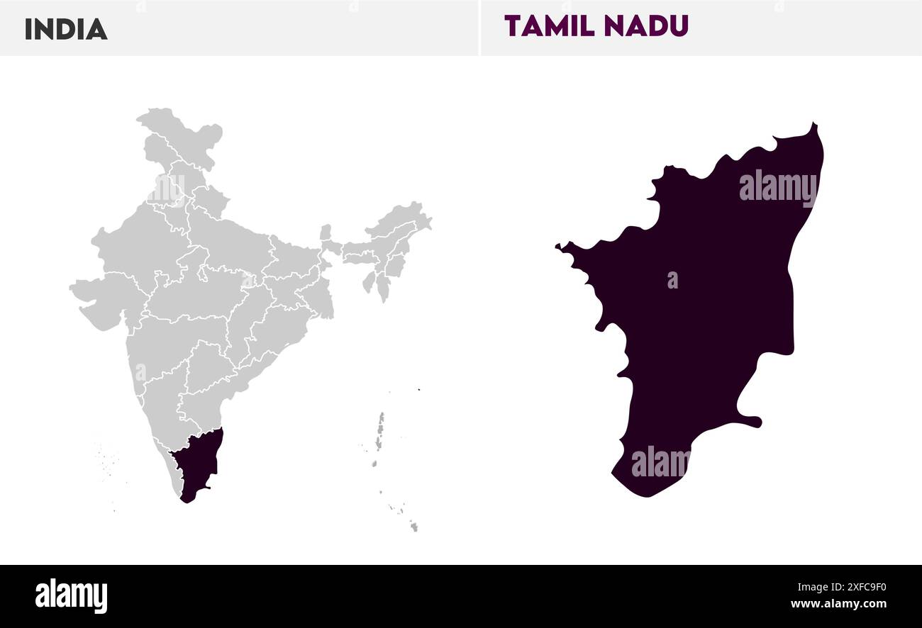 Tamil Nadu map illustration1, State of India, Republic of India ...