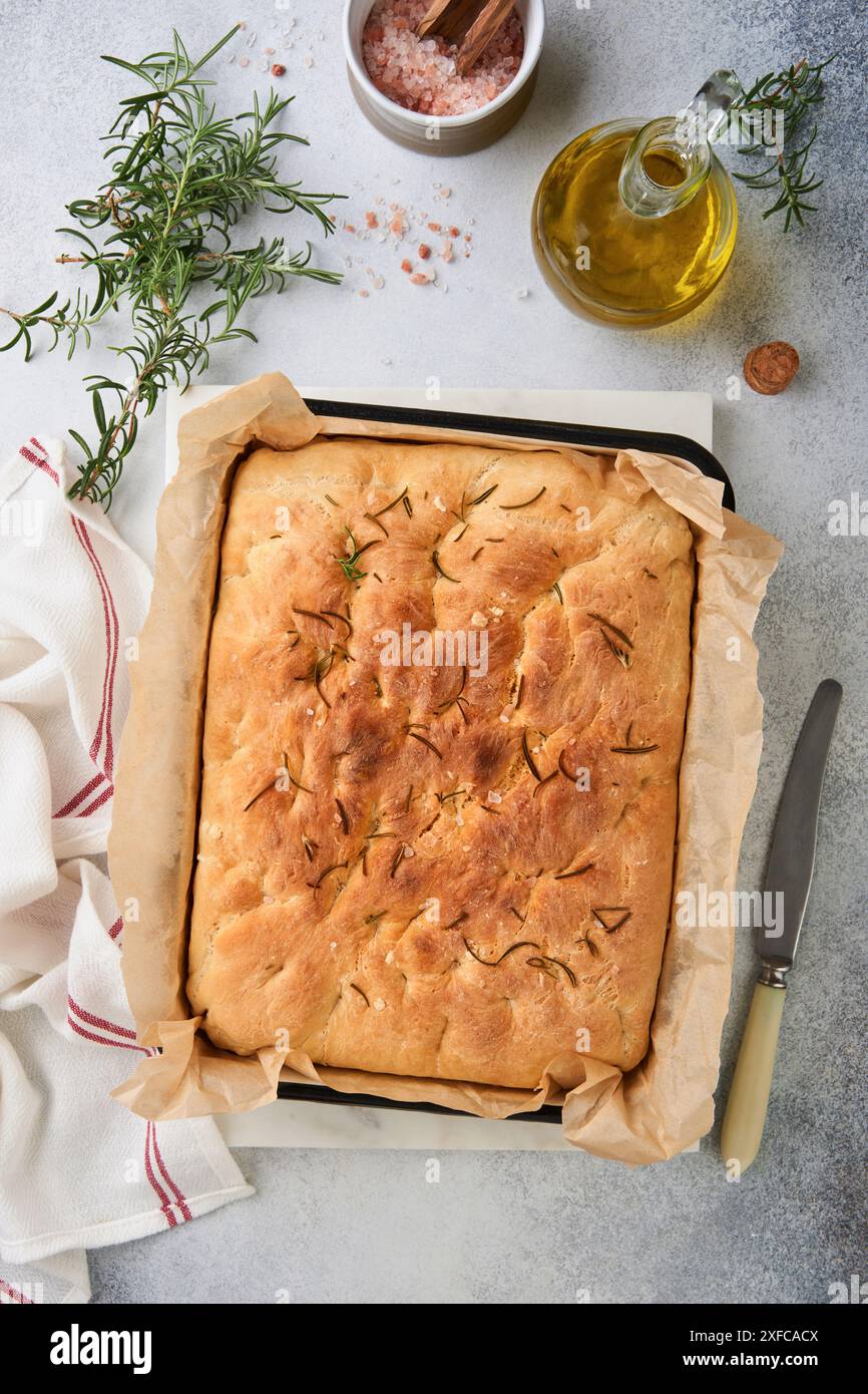 Focaccia. Italian traditional bread and recipe baking with aromatic ...