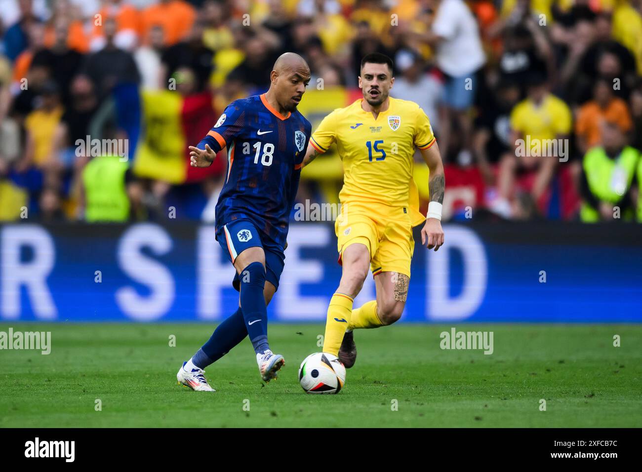 Munich, Germany. 2 July 2024. Donyell Malen of Netherlands competes for ...