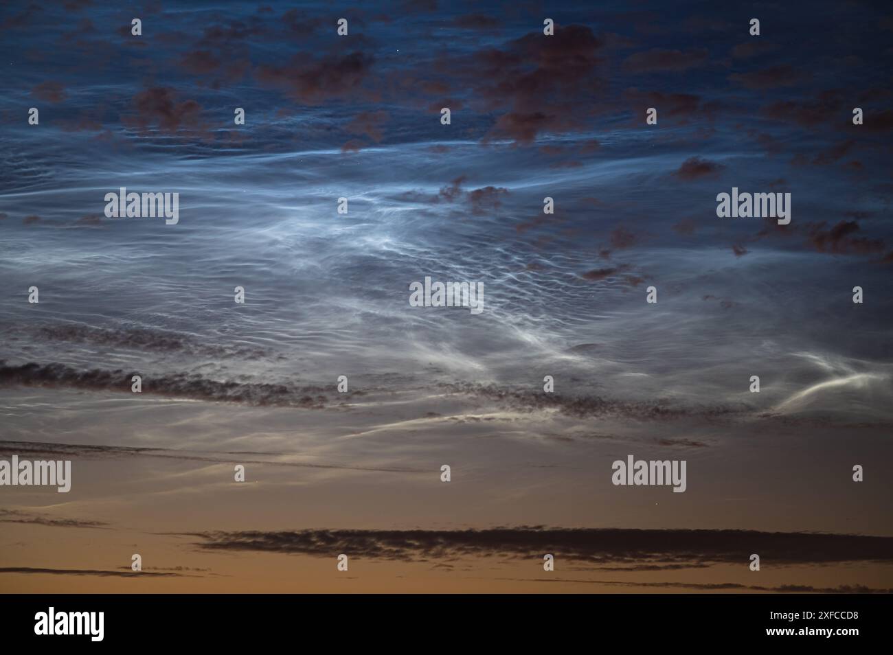 Zoom of noctilucent clouds in the forms of billows, curls and waves ...